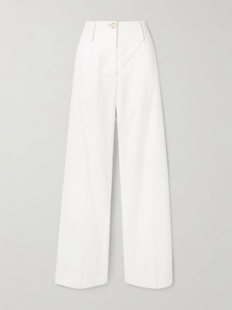 Patou Pantalon Droit En Serge De Coton À Broderie - Blanc