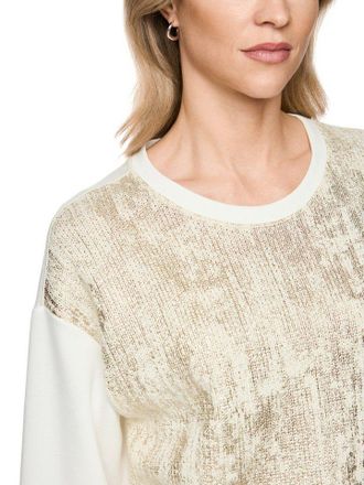 Marc Cain Rundhalspullover Golden Hour Premium Damenmode glanzvolle goldfarbene Beschichtung auf der Vorderseite