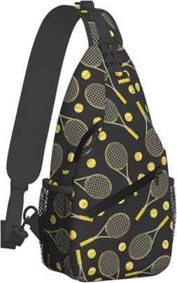 Generic Sacoche Homme Bandouliere Raquettes et balles de tennis amusantes L&eacute;ger Sac De Poitrine Mode Crossbody Bag pour Camping Cyclisme Randonn&eacute;e