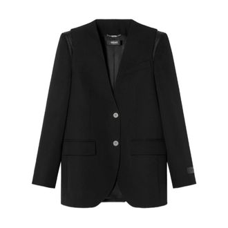 Versace Schwarze Stepplederjacke mit Eins&auml;tzen - - Jackets - Damen - Schwarzk - M