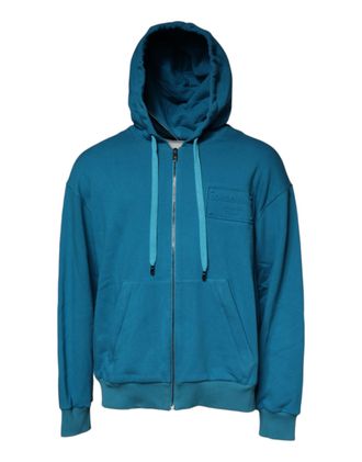 Dolce & Gabbana Mens Blue Logo Cotton Hooded Sweatshirt Sweater Clothing