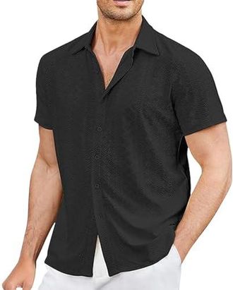 Generic Chemise d&eacute;t&eacute; &agrave; manches courtes pour homme - En tricot respirant - Col &agrave; revers - Chemise de loisirs - Chemise d&eacute;t&eacute; fine - Chemise de plage - Coupe dro
