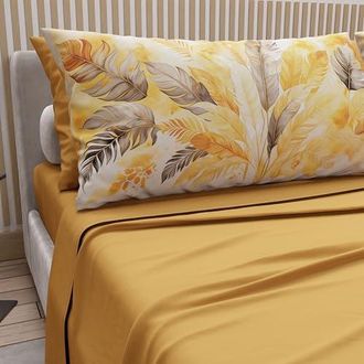 Petti Artigiani Italiani Bettwäsche aus Baumwolle mit Kissenbezügen mit Digitaldruck, Bettlaken für französisches Bett, Bettwäsche-Set mit Palmenmuster gelb, 100% Made in Ital