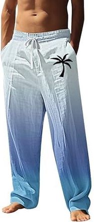 Generic Pantalon d&eacute;t&eacute; en lin pour homme - Pantalon de jogging baggy respirant - Imprim&eacute; palmier d&eacute;contract&eacute; - Pantalon dext&eacute;rieur d&eacute;grad&eacute; de couleur - Pantalo