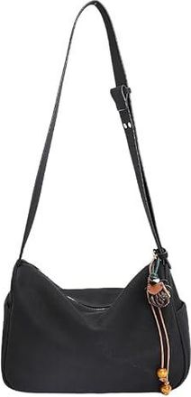 Generic Sac à bandoulière en daim synthétique pour femme avec pendentif, grande capacité pour lécole, les voyages quotidiens, Noir, 290.00x190.00x120.00mm