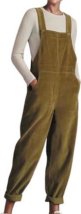 Generic Salopette &agrave; bretelles en velours c&ocirc;tel&eacute; pour femme, combinaison r&eacute;tro ann&eacute;es 90 avec poches, kaki, XXL