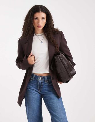 Asos Eleganter Grandad-Blazer in Schokobraun-Brown