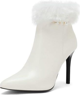 Generic Bottines dhiver habill&eacute;es en fausse fourrure pour femme - Bout pointu - Fermeture &eacute;clair - Chaussures de f&ecirc;te d&eacute;contract&eacute;es, blanc, 37.5 EU