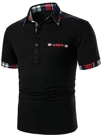 Generic Polo pour homme 5XL avec poche poitrine - Polo pour homme à manches courtes avec poche - Polo homme XXL coupe droite - Polo noir pour homme XL - Polo 