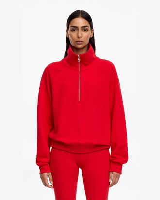Arket French-Terry-Sweatshirt Mit Kurzem Rei&szlig;verschluss -Rot