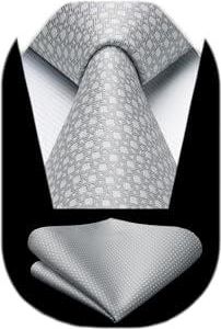 Hisdern Cravate Homme Gris Cravates et Pochette Mariage Élégant Ensemble de Cravate Mouchoir