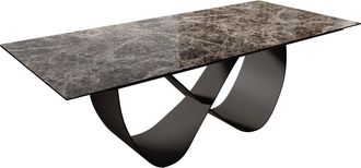 DELIFE Esszimmertisch Edge Keramik Laminam Emperador Extra Lucidato Dunkelbraun 180-220x100 Infinity Metall Schwarz ausziehbar