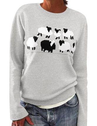 Heekpek Norweger Pullover Damen Winter Herbst Rundhals Weihnachtspullover L&auml;ssig Lose Damenpullover Langarm Strickpullover Winterpullover Warm Oberteil Elegan