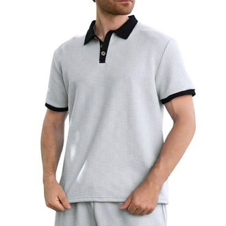 Generic Polo &agrave; manches courtes pour homme, coupe d&eacute;contract&eacute;e, boutonn&eacute;e, t-shirt short, ensemble d&eacute;t&eacute; confortable, respirant, tenue &eacute;l&eacute;gante pour le quotidie
