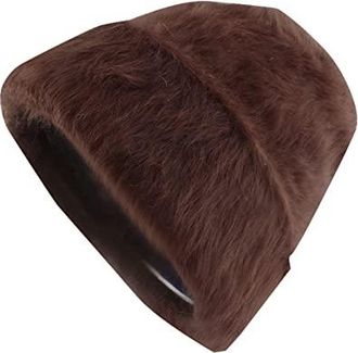 Generic Casquette unisexe en laine lisse solide et chaude sans bord en peluche, caf&eacute;, Taille unique