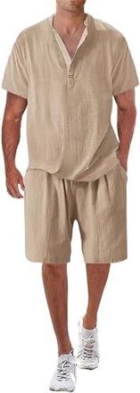 Generic Ensemble de shorts pour homme de couleur unie - Pantalon de plage léger - Short dété respirant avec poches et chemises ajustées pour homme adulte - Ch