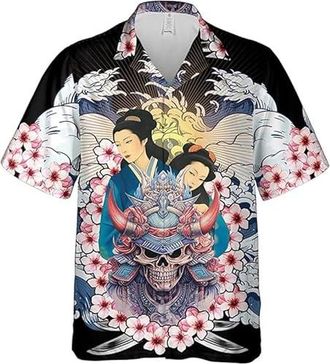 Keephen Japonais Samoura&iuml; Impression 3D Chemise Hawaiienne Femmes Hommes Chemise &agrave; Boutons Casual Bowling Chemise &Eacute;t&eacute; Manches Courtes Chemisier