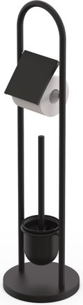 Relaxdays WC Garnitur, Edelstahl, HxD: 79 x 22 cm, stehender Klopapierhalter, Toilettenbürste mit Bürstenhalter, schwarz