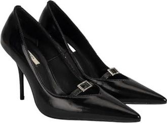 Desa Mocassins pour Femme - Tige en Cuir Verni, Talon Aiguille (9,5 cm), Respirants | Noir - 37