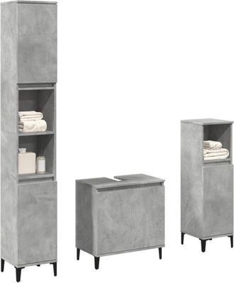 vidaXL 3-tlg. Badmöbel-Set Betongrau Holzwerkstoff - Vidaxl
