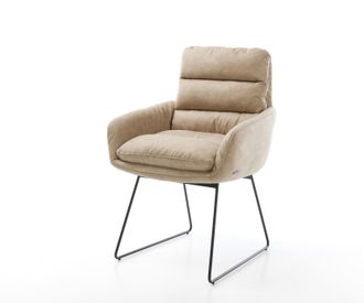 DELIFE Esszimmerstuhl Abelia-Flex mit Armlehnen Mikrofaser Beige Vintage Kufengestell Schwarz, Esszimmerst&uuml;hle