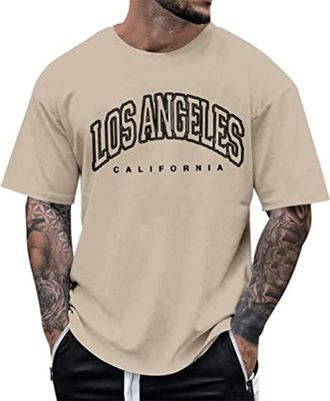 ORANDESIGNE T-Shirt Homme Oversize à col Rond Manches Courtes Basique imprimé Sweatshirt Coton Manche Courte Top Basic Shirt Crew Neck Vintage Streetwear A Kaki X