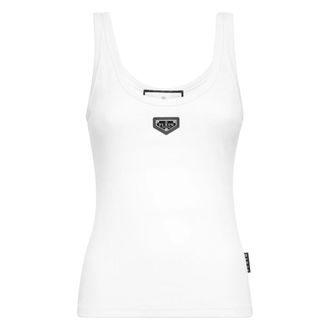 Philipp Plein Femme, Tops, Blanc, Taille: 44 FR Rib Tanktop Placca