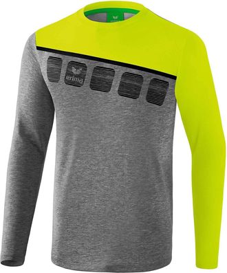 Erima Herren 5-C Longsleeve, grau melange/lime pop/schwarz, M