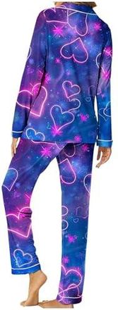 Generic 2026 Ensemble de pyjama pour femme pour la Saint-Valentin 2026 avec boutons &agrave; manches longues pour la Saint-Valentin, bleu, L