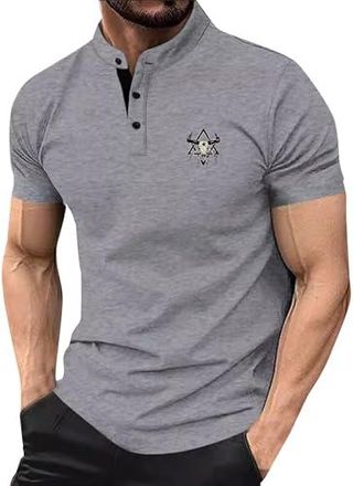 Generic Polo classique boutonn&eacute; basique pour homme, coupe classique, style vintage, l&eacute;ger, respirant, extensible, tunique de vacances, gris, XXL