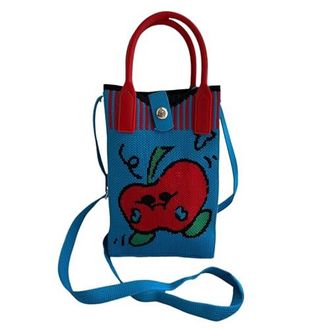 Generic Sac &agrave; bandouli&egrave;re tricot&eacute; pour t&eacute;l&eacute;phone portable avec boucle magn&eacute;tique, sac &agrave; bandouli&egrave;re carr&eacute; vertical en fibre de polyester, 12 x 18 cm avec sang