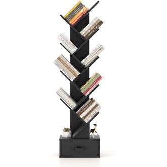 Costway Costway - Biblioth&egrave;que &agrave; 10 Niveaux en Forme Arbre avec Tiroir Tissu Pliable Style Industriel, Biblioth&egrave;que Meuble de Rangement pour Salon, Bureau