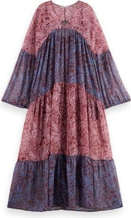 Scotch & Soda Womens Printed Fil Coupe Maxi Dress Casual, Blue Mountain Paisley Mix, 8
