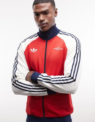 adidas adidas Football - Arsenal - Jacke in Rot und Wei&szlig; mit durchgehendem Rei&szlig;verschluss