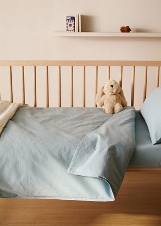 Mango Housse de couette berceau en coton lav&eacute; double surpiq&ucirc;re vert d&acute;eau - Home - 100x120cm - MANGO HOME