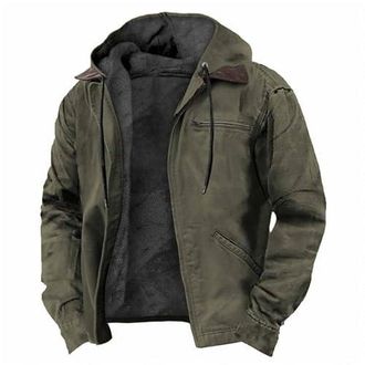 Generic Veste dhiver l&eacute;g&egrave;re et &eacute;paisse &agrave; capuche avec fermeture &eacute;clair et doublure en polaire pour homme, vert militaire, 4XL