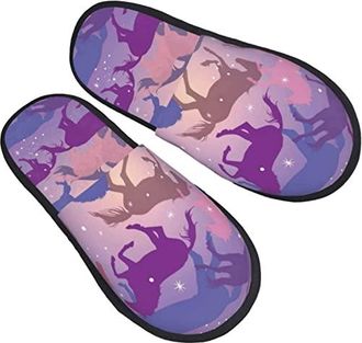 Generic Chaussons Femme Homme Chevaux Sur Motif Violet Maison Pantoufles Confortable Chaussures DInt&eacute;rieur Antid&eacute;rapant Chausson DHiver Pour H&ocirc;tel Voyager Int