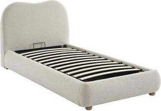 Vente-Unique Lit coffre 90 x 190 cm - Tissu bouclette - Blanc - VANARI