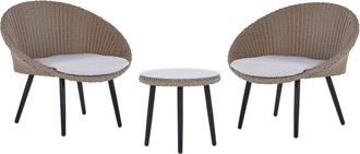 Beliani Gartenmöbel Set natürlich Rattan für 2 Personen mit Auflagen Hellbeige Ortigia