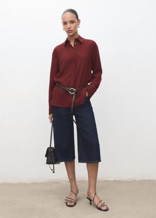 Mango Lyocell-Hemd mit verdeckten Kn&ouml;pfen rotbraun - Damen - S - MANGO