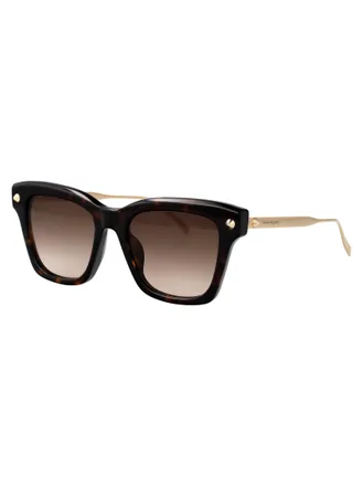 Alexander McQueen Womens Sunglasses Am0483s Havana Gold Brown Havana-Gold-Brown Metal Havana/gold/brown