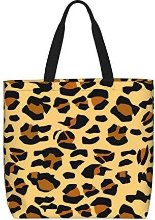 Generic Sac Fourre-Tout Imprim&eacute; L&eacute;opard Sac &Agrave; Bandouli&egrave;re En Toile R&eacute;utilisable Avec Poign&eacute;es Sacs En Toile, Pour Femmes, Tous Les Jours, &Eacute;cole, Burea
