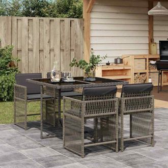 vidaXL vidaXL Ensemble &agrave; manger de jardin 5 pcs coussins gris r&eacute;sine tress&eacute;e