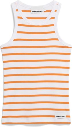 Armedangels Damen RIPP-Top aus Bio-Baumwoll Mix KANITAA Stripes Fitted White-Light Tangerine
