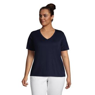 Lands End Supima Kurzarm-Shirt mit V-Ausschnitt, Damen, Größe:52-54 plus, Blau, Baumwolle, by Lands End