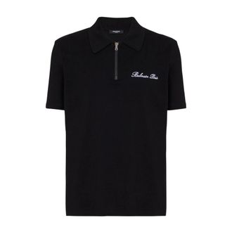 Balmain Schwarzes Poloshirt mit Logo-Stickerei - - Tops - Herren - Schwarzk - S