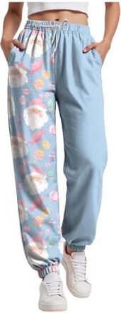 Generic Pantalon de Noël confortable pour femme, jogging élastique taille haute avec imprimé festif, pantalon de survêtement ample avec cordon de serrage pour