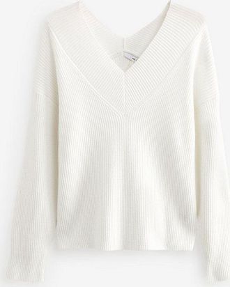 Next V-Ausschnitt-Pullover Gerippter Pullover mit V-Ausschnitt und Streifen (1-tlg)