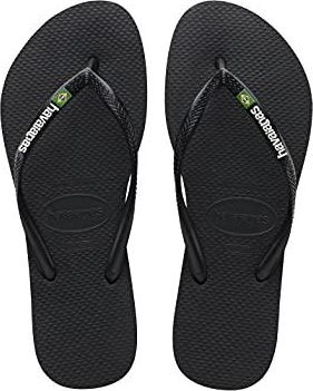 Havaianas Slim Brasil Logo, Tongs Confortables, Durables et Légères, Hommage au Brésil, Drapeau sur Lanières, Femme, Noir, 39 / 40 EU