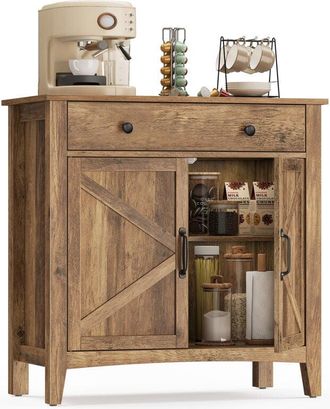 Vasagle Vasagle - Buffet en MDF marron miel 40 x 80 x 80 cm - Tiroir spacieux - &Eacute;tag&egrave;re r&eacute;glable sur 5 hauteurs - Style campagne pour salon et cuisine